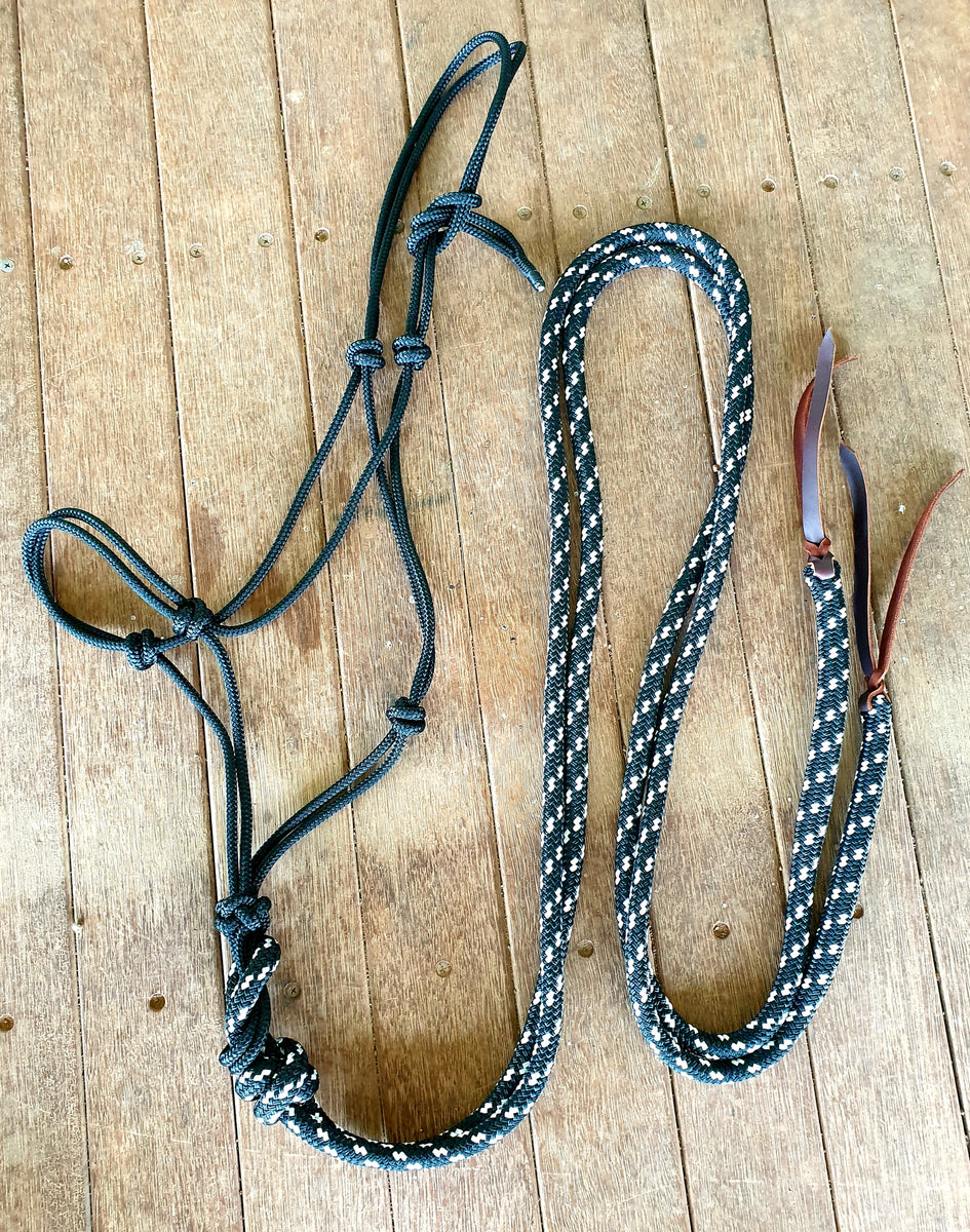 ROPE HALTER and 6FT SPLIT REINS SET – BLUE ROAN ROPES and TACK