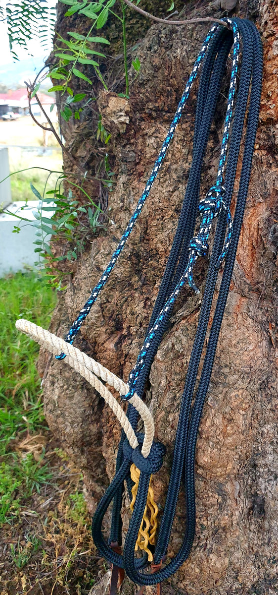 AMERICAN STYLE LARIAT NOSEBAND LOPING HACKAMORE – BLUE ROAN ROPES and TACK
