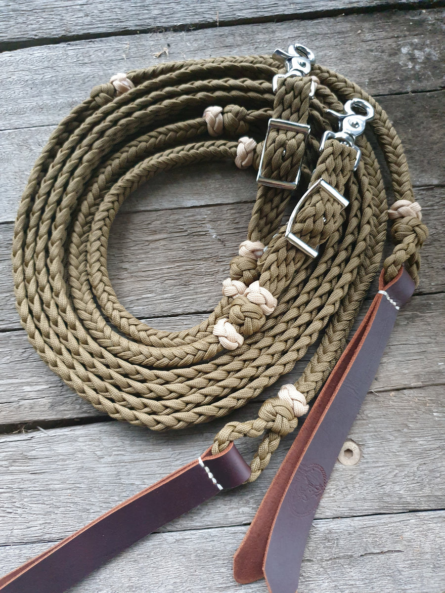 BRAIDED PERFORMANCE REINS with DECORATIVE KNOTS – BLUE ROAN ROPES and TACK