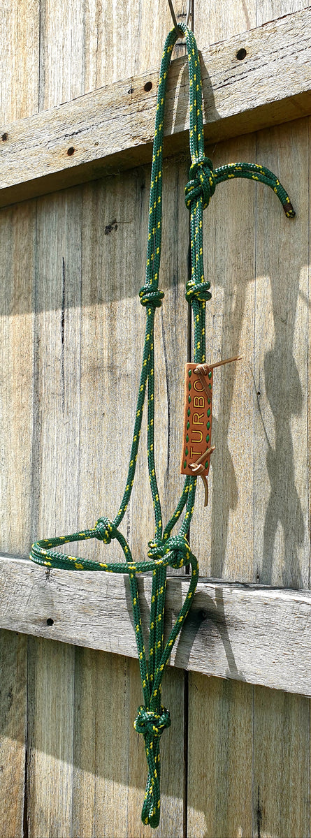STANDARD ROPE HALTER with LEATHER NAME PLATE – BLUE ROAN ROPES and TACK
